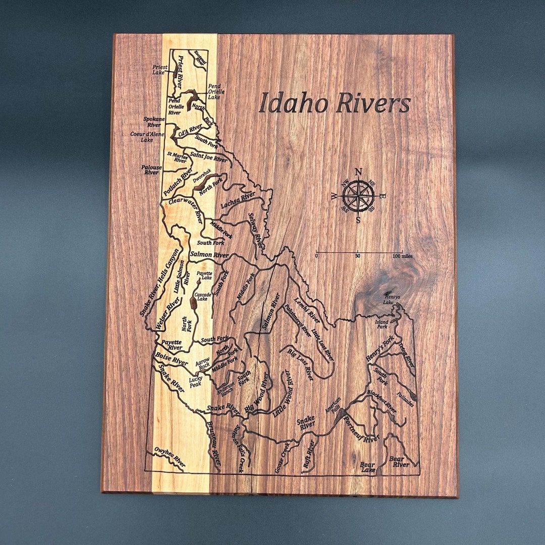 Idaho River Map Wood Sign | Customizable Wood and Edge Options - Etsy
