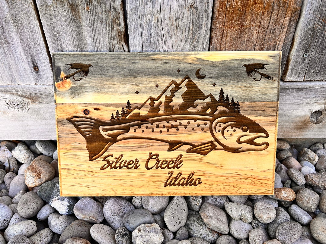 Rainbow Trout Wooden Sign | Customizable Wood and Edge Options - Etsy