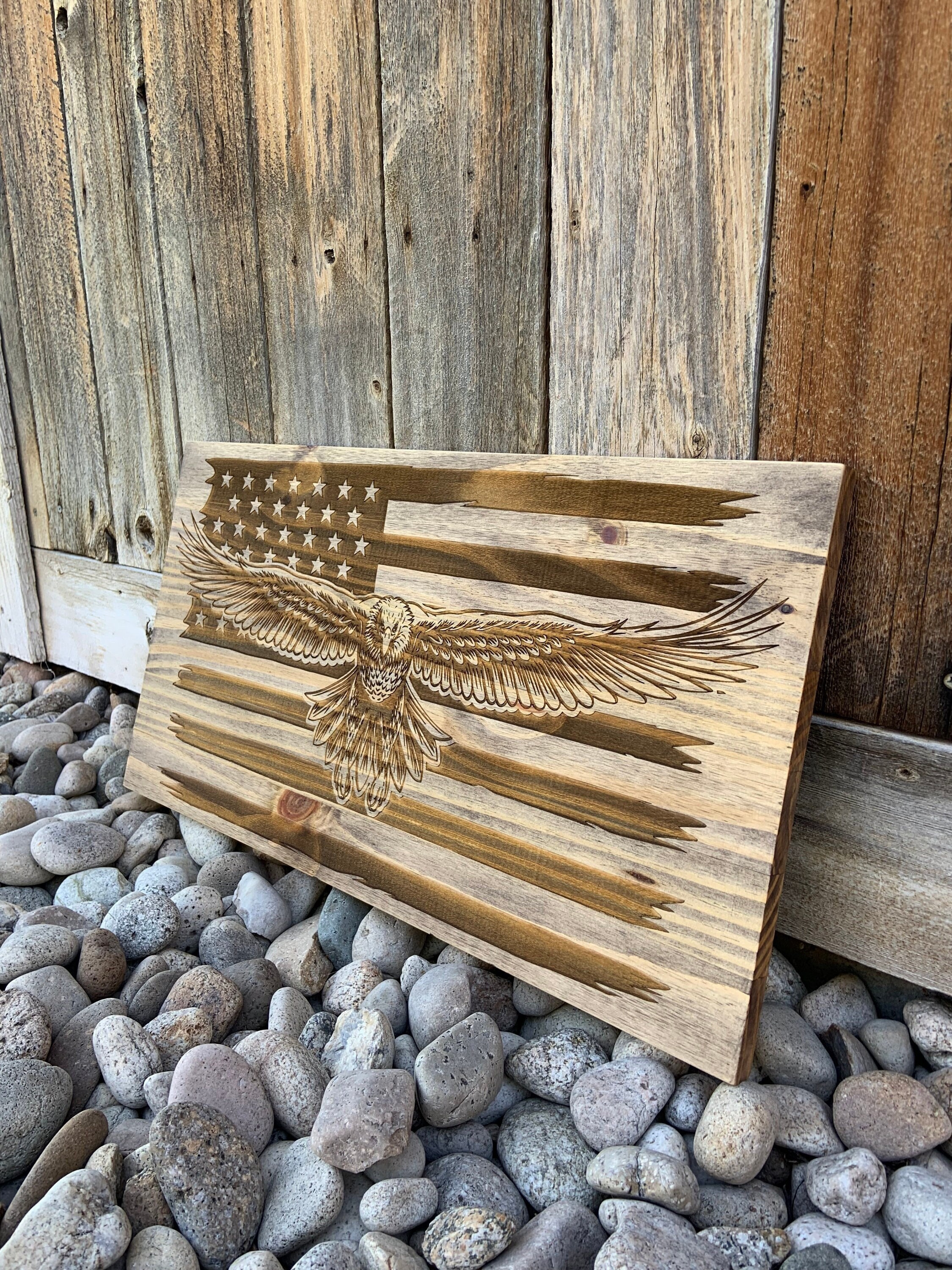 Bald Eagle American Flag Sign Customizable Wood and Edge Options - Etsy