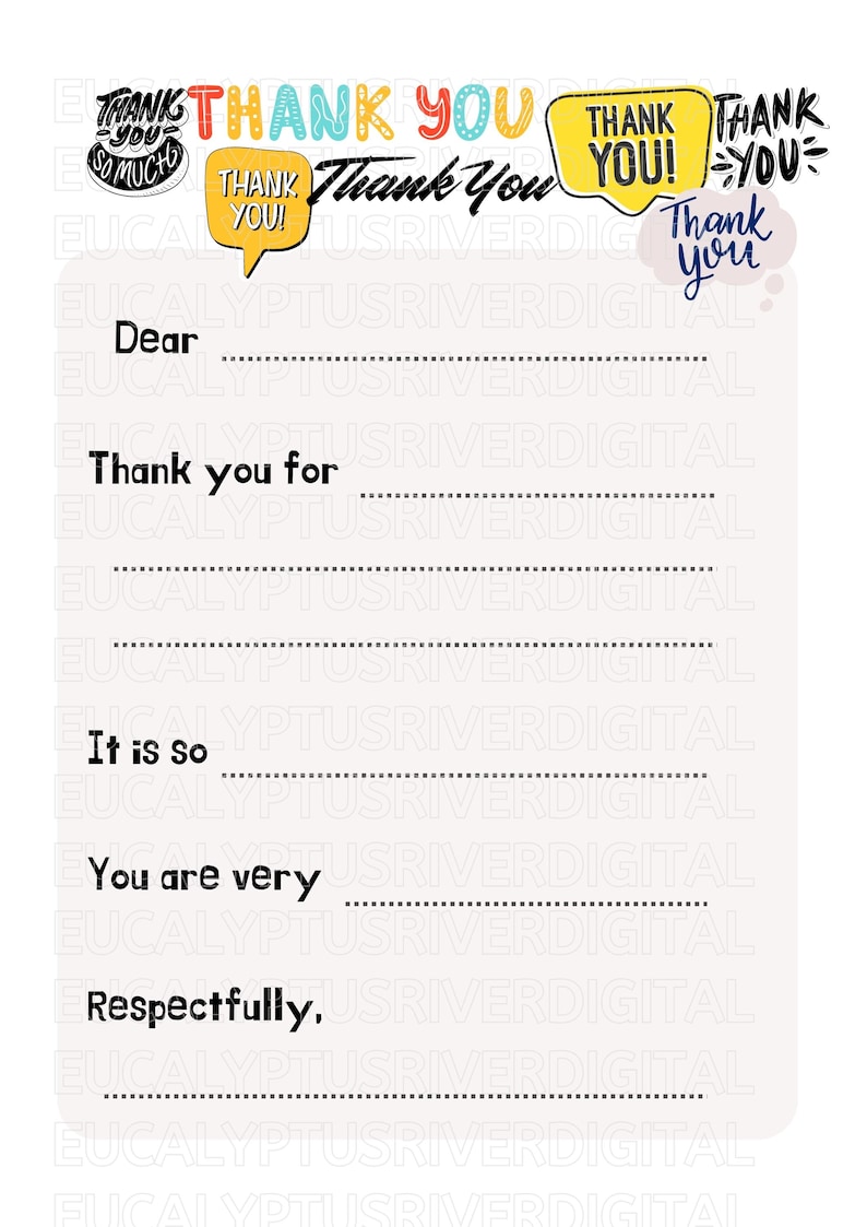 Thank You Letter | Template | Children Thank You | Kid Thank You - Etsy