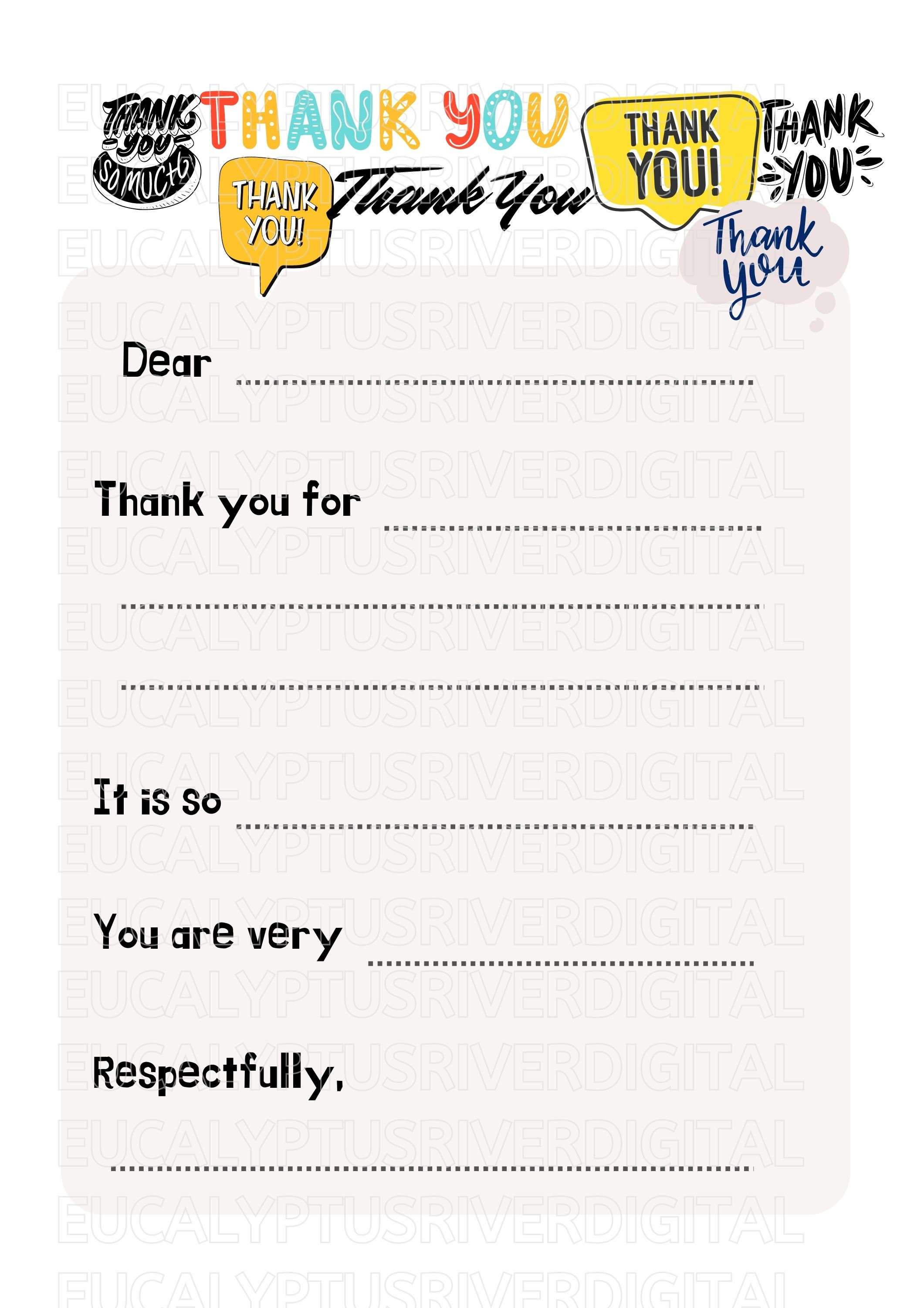 Thank You Letter | Template | Children Thank You | Kid Thank You - Etsy