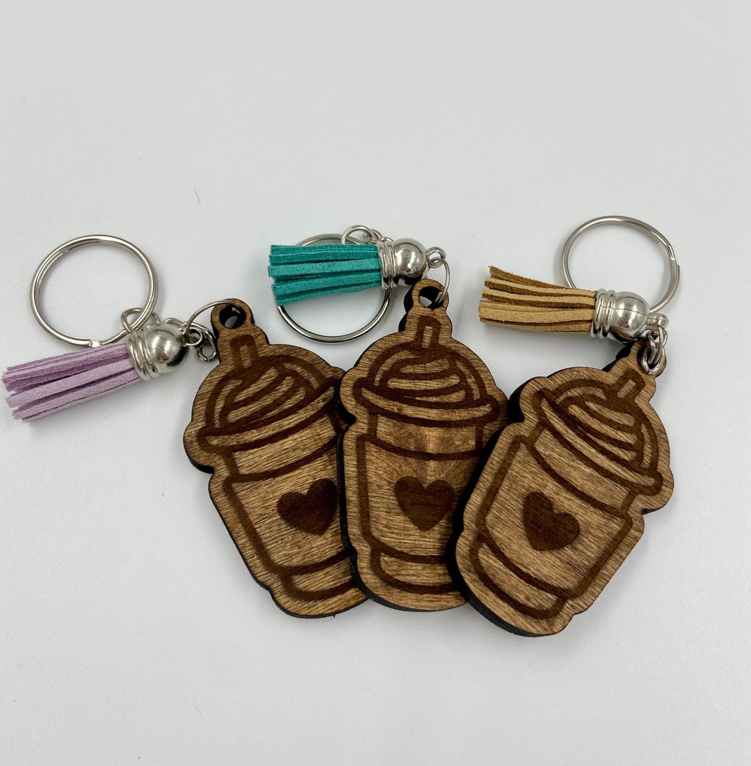 Frappuccino Keychain With Engraved Heart || Coffee Keychain || Blue ...