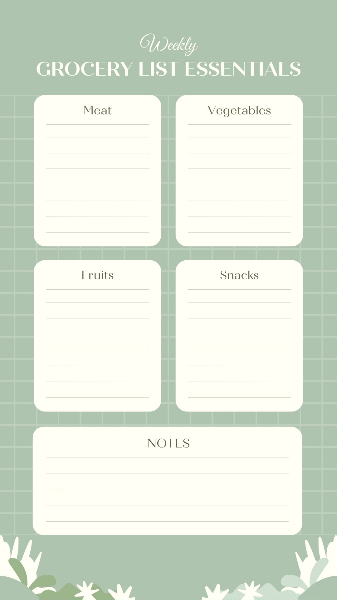 Minimal Weekly Grocery List Printable, Productivity List, Downloadable ...