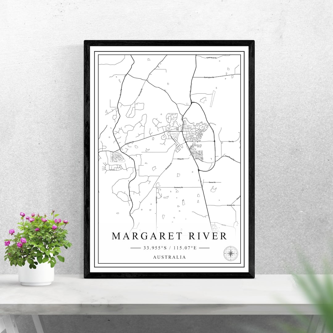 Margaret River City Map Digital Download Black and White Print Design ...