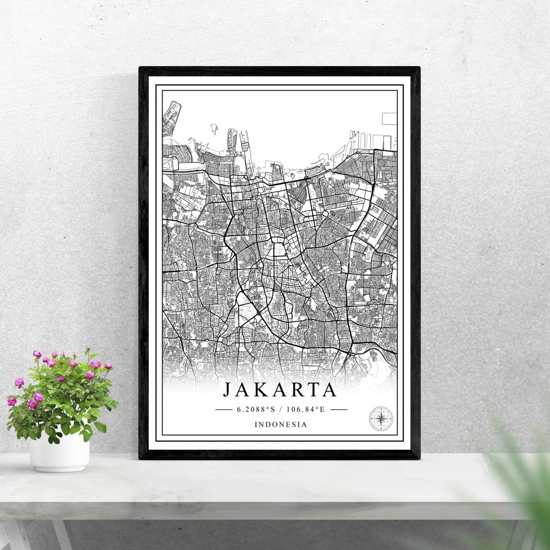 Mapa de la ciudad de Yakarta descarga digital en blanco y negro diseño ...
