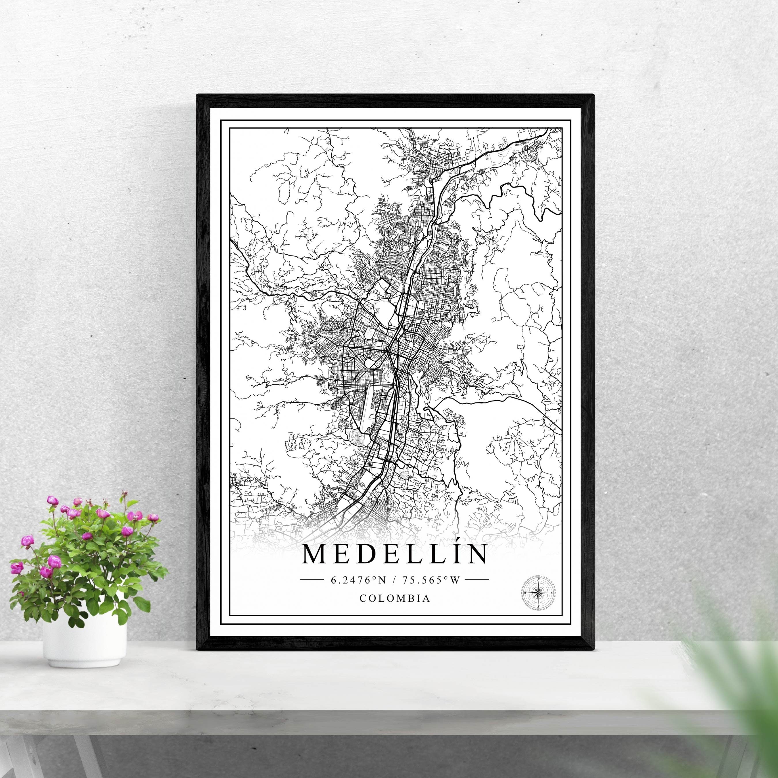 Medellín City Map Digital Download Black and White Print Design of ...