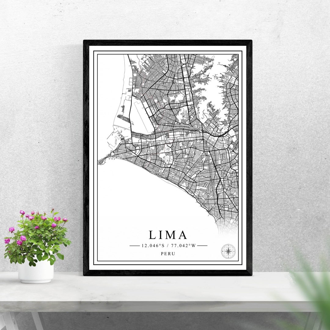 Lima City Map Digital Download Black and White Print Design of Peru ...