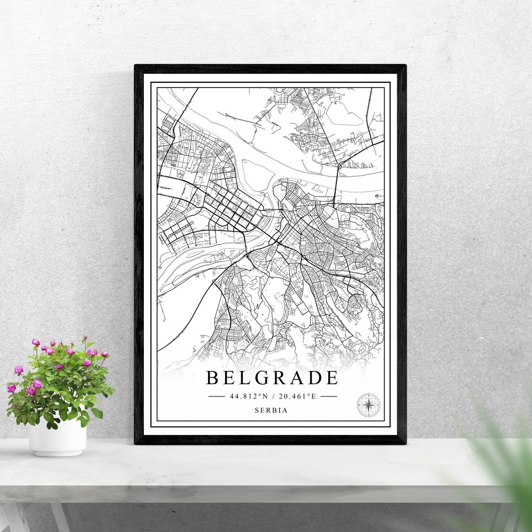 Belgrade City Map Digital Download Black and White Print Design of ...