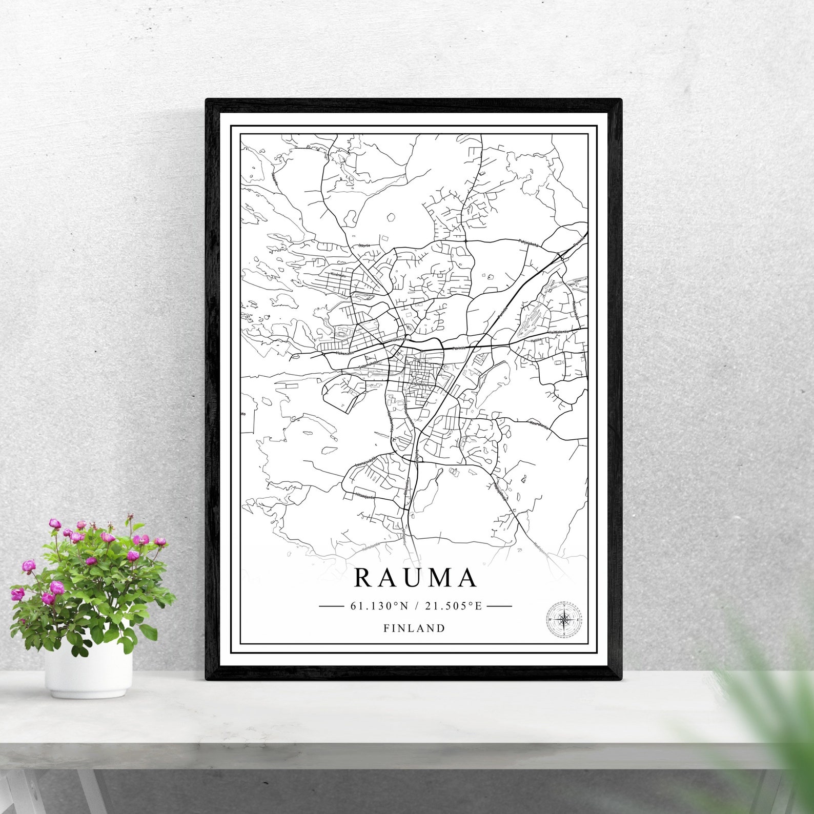 Rauma City Map Digital Download Black and White Print Design of Finland ...
