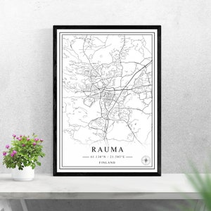Rauma City Map Digital Download Black and White Print Design of Finland ...