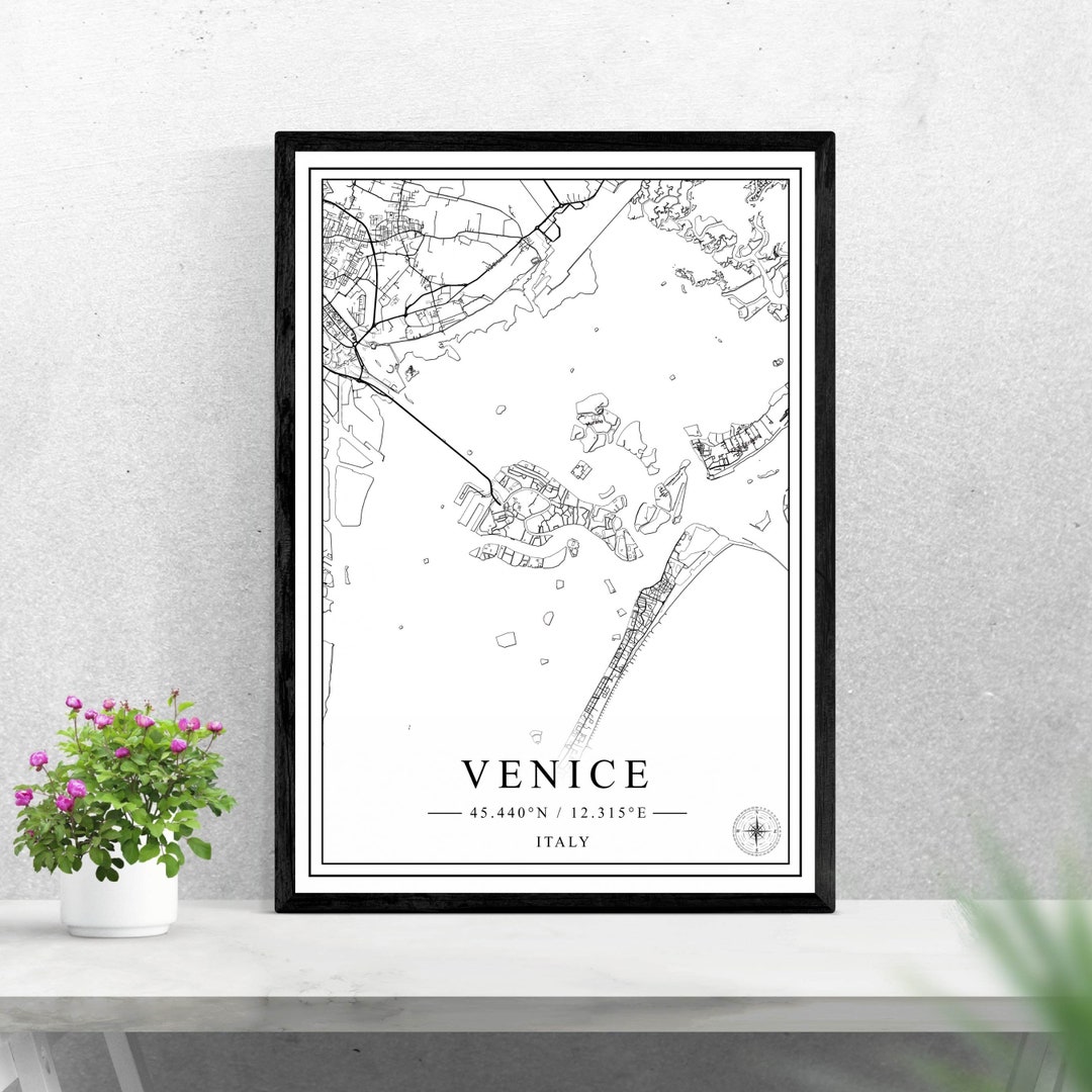 Venice City Map Digital Download Black and White Print Design of Italy ...