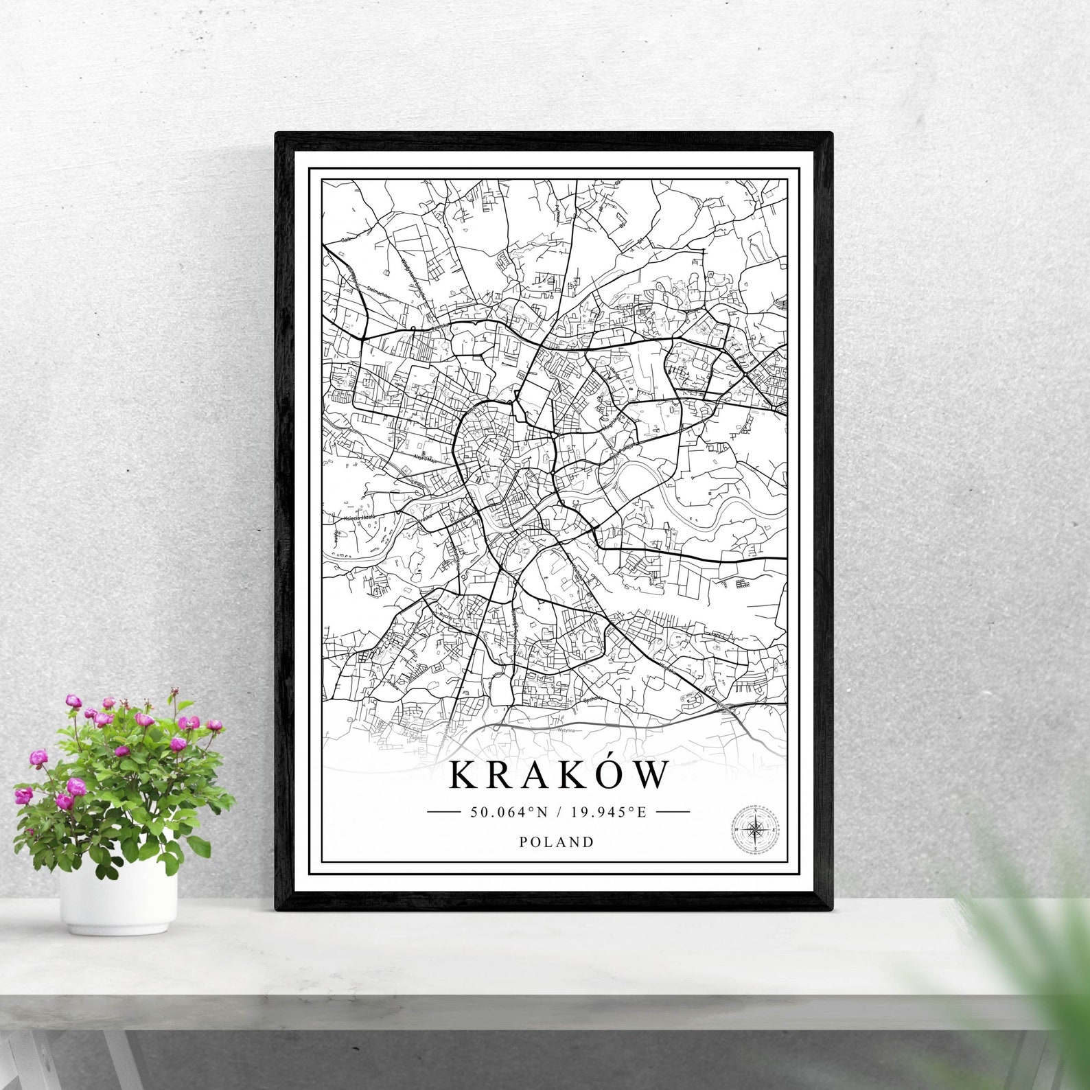 Krakow City Map Digital Download Black and White Print Design of Poland ...