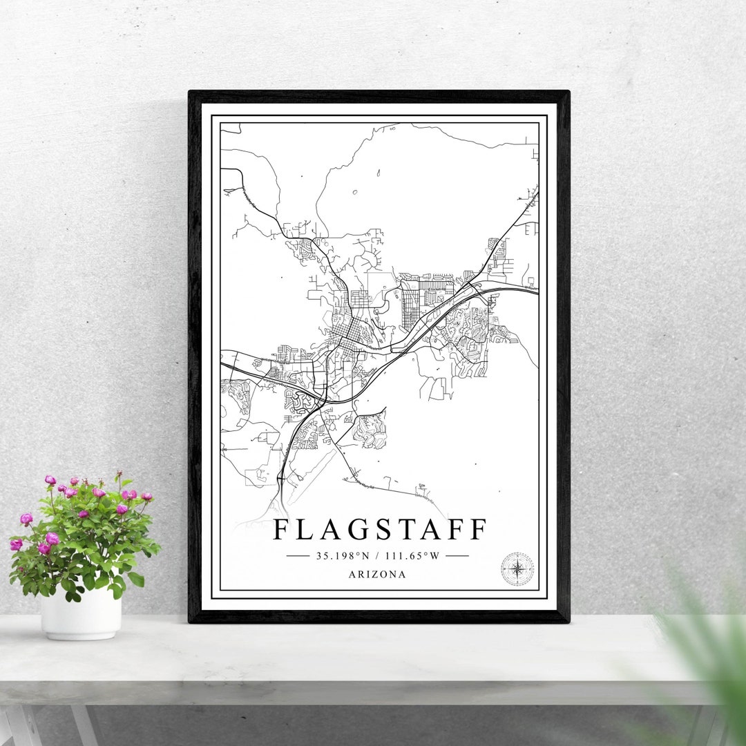 Flagstaff City Map Digital Download Black and White Print Design of ...