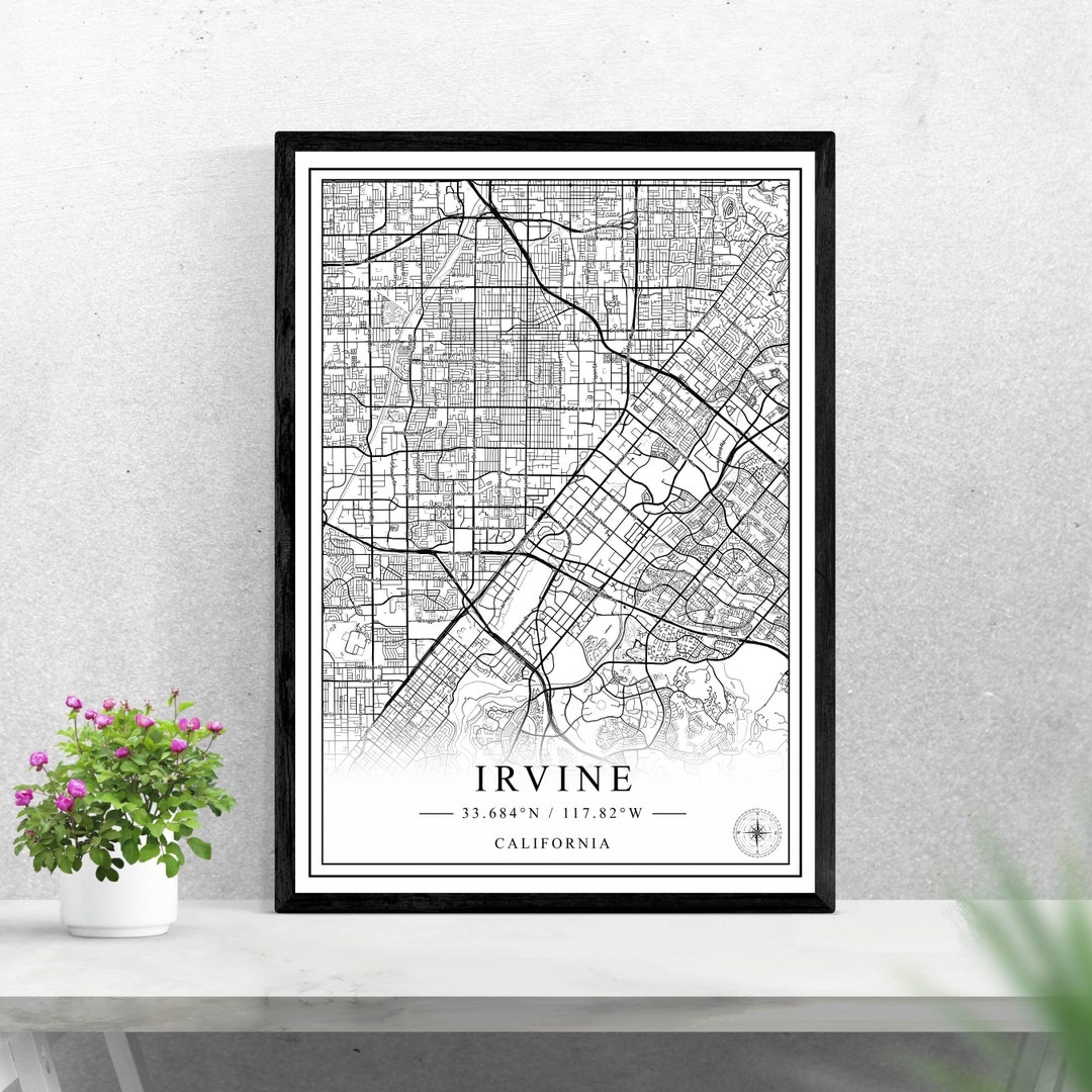 Irvine City Map Digital Download Black and White Print Design of United ...
