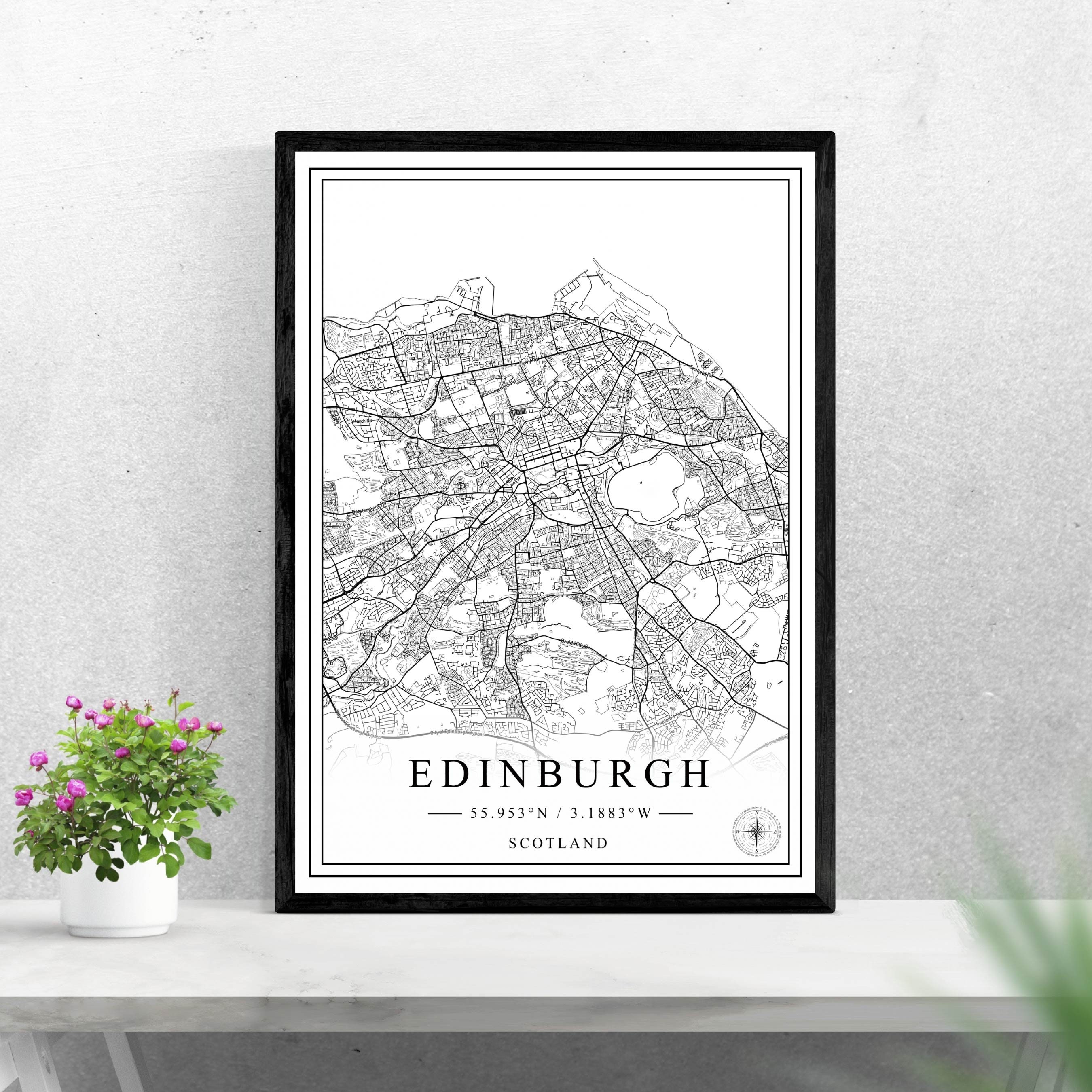 Edinburgh City Map Digital Download Black and White Print Design of ...