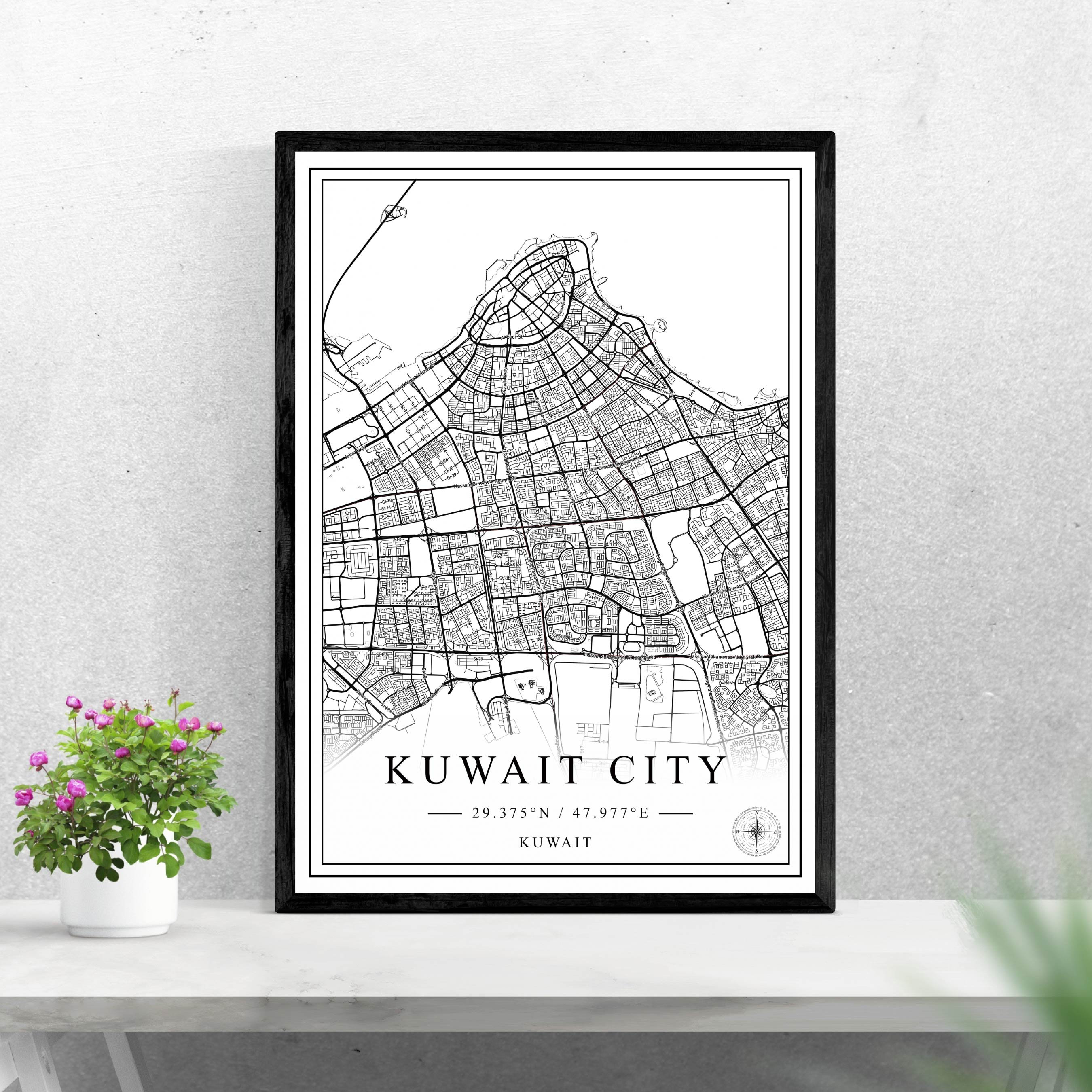 Kuwait City City Map Digital Download Black and White Print Design of ...