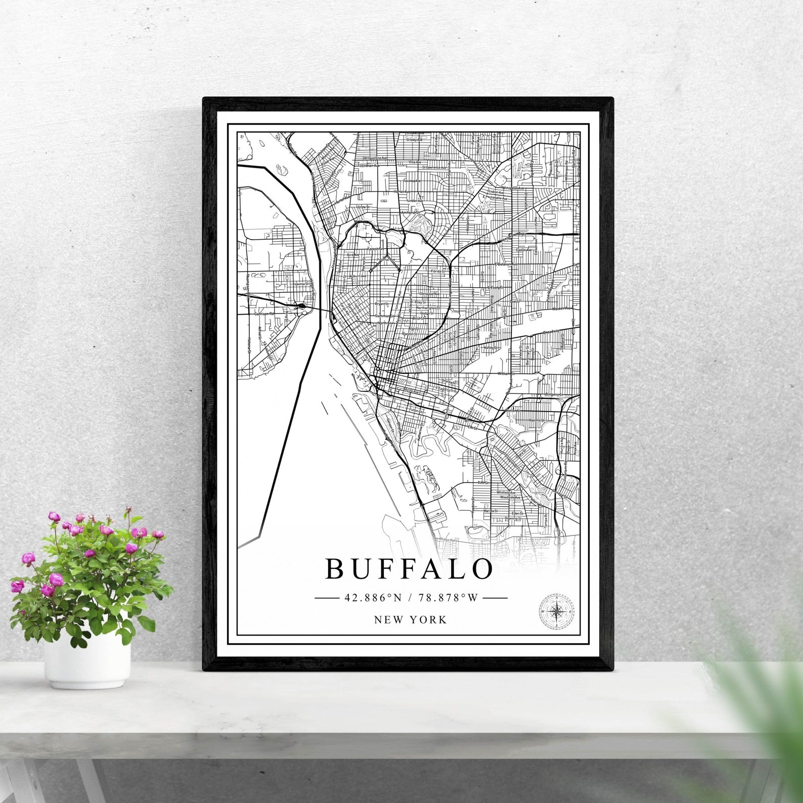 Buffalo City Map Digital Download Black and White Print Design of ...