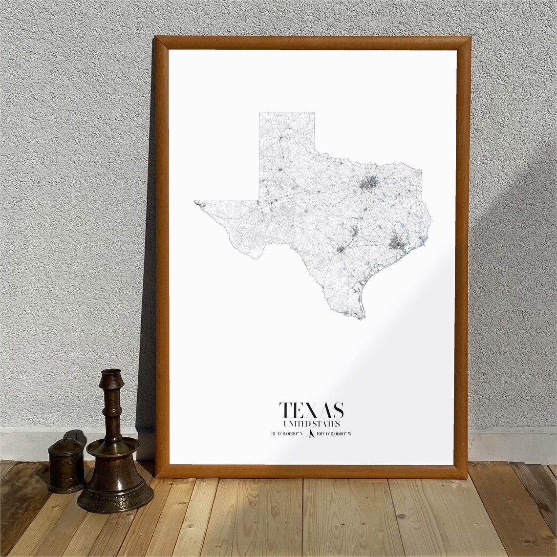 Texas State Road Map Digital Download, Black and White Print Design of ...