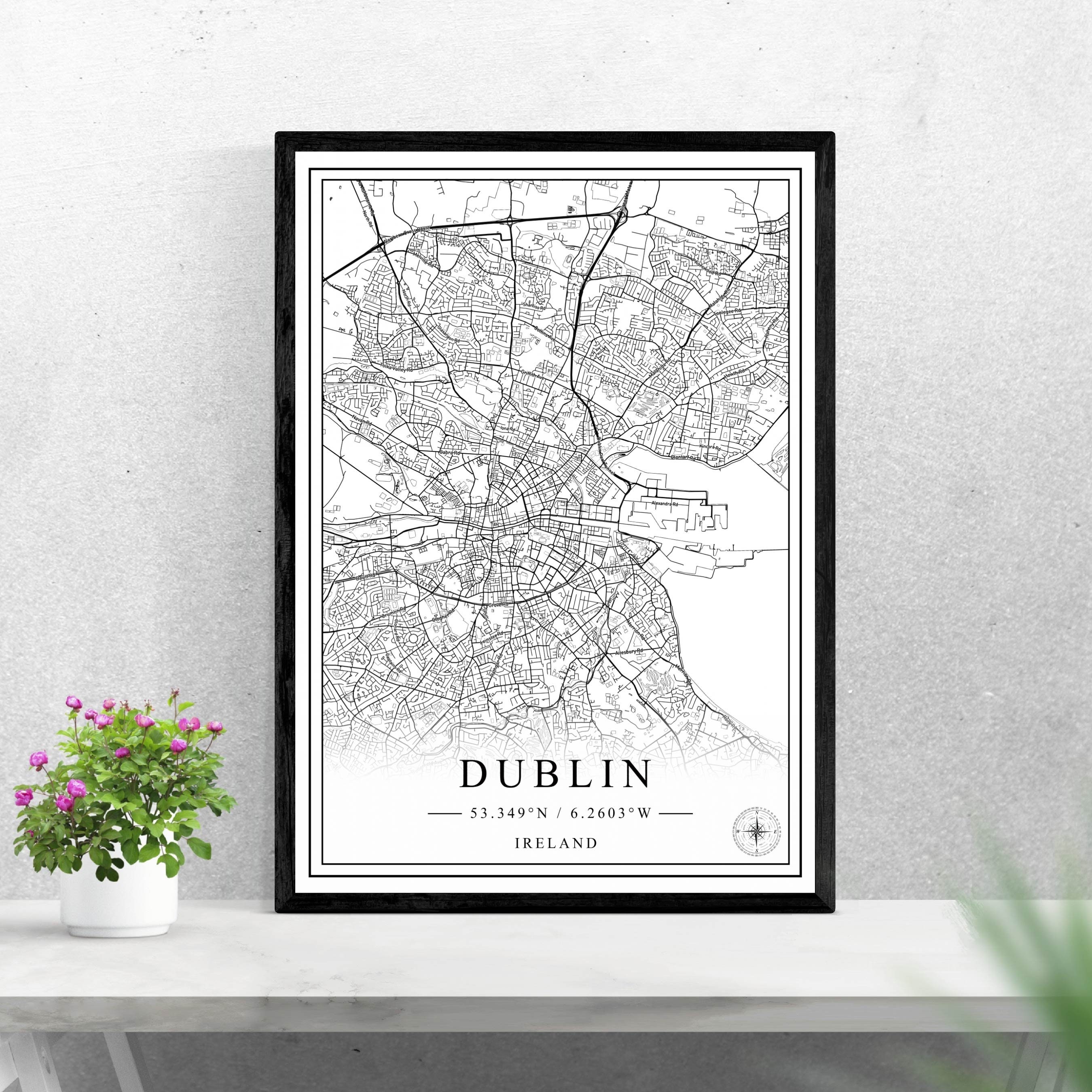 Dublin City Map Digital Download Black and White Print Design of ...