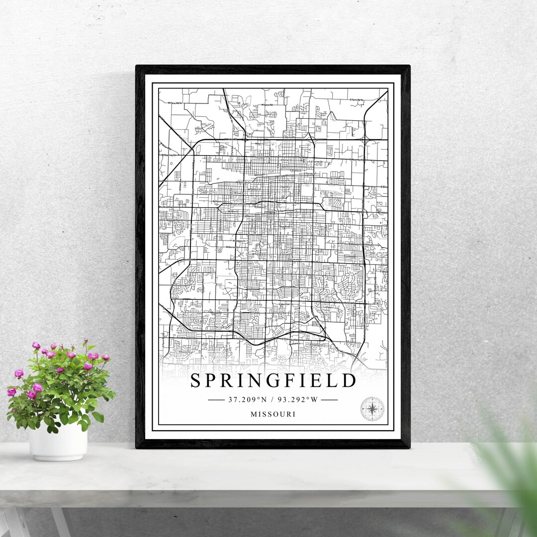 Springfield City Map Digital Download Black and White Print Design of ...