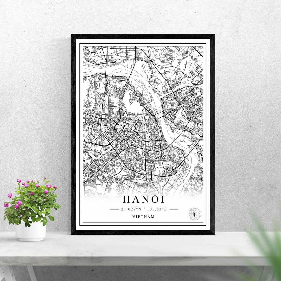 Hanoi City Map Digital Download Black and White Print Design of Vietnam ...