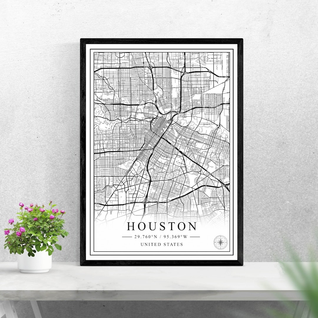 Houston City Map Digital Download Black and White Print Design of ...