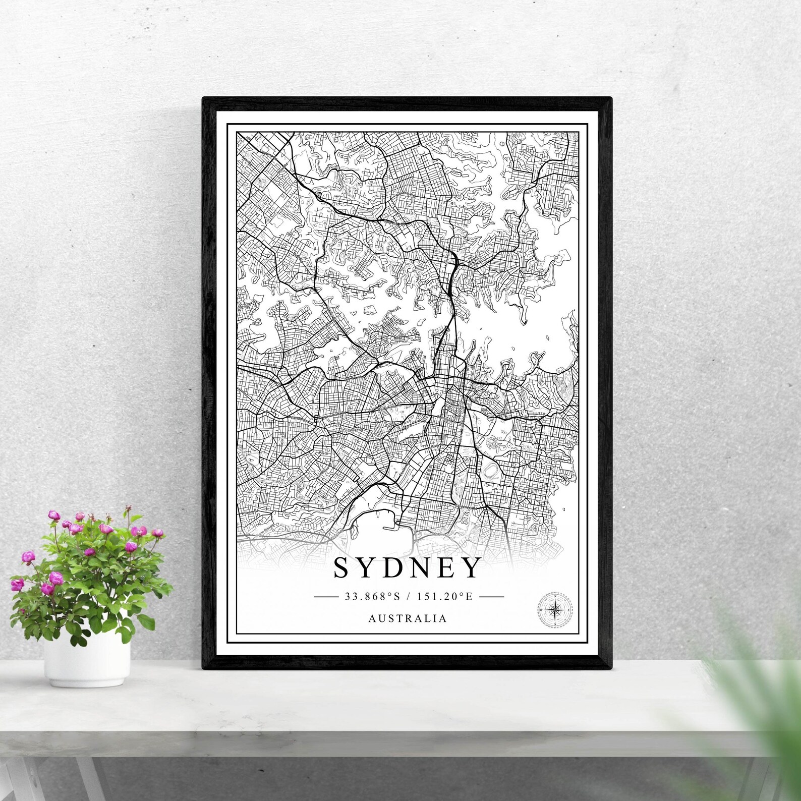 Sydney City Map Digital Download Black and White Print Design of ...