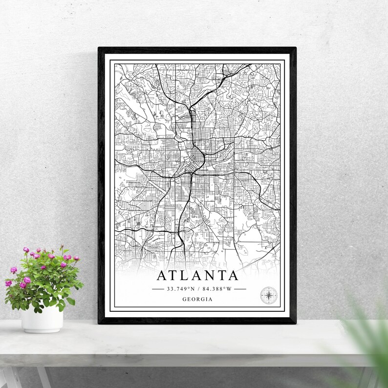 Atlanta City Map Digital Download Black and White Print Design of ...