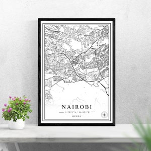 Nairobi City Map Digital Download Black and White Print Design of Kenya ...
