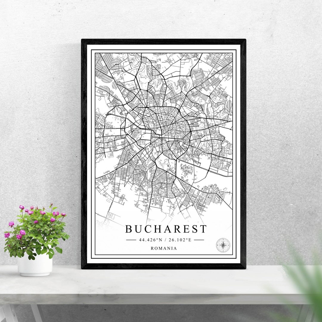 Bucharest City Map Digital Download Black and White Print Design of ...