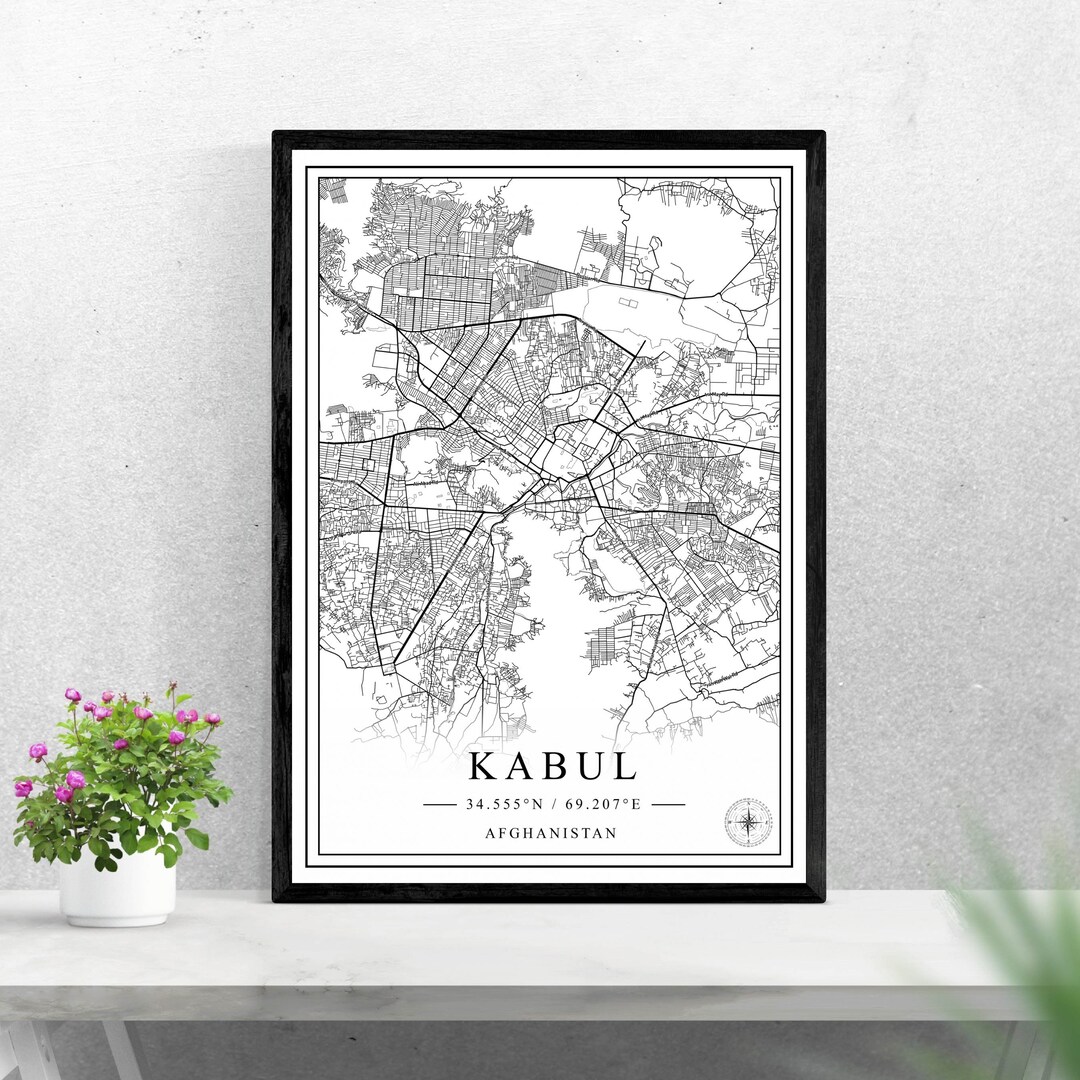 Kabul City Map Digital Download Black and White Print Design of ...