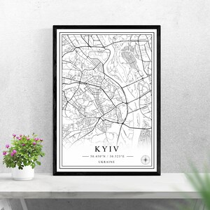 Kyiv City Map Digital Download Black and White Print Design of Ukraine ...