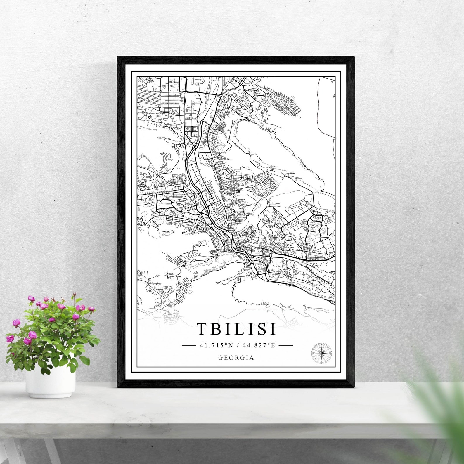 Tbilisi City Map Digital Download Black and White Print Design of ...