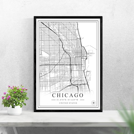 Chicago City Map Digital Download Black and White Print Design | Etsy