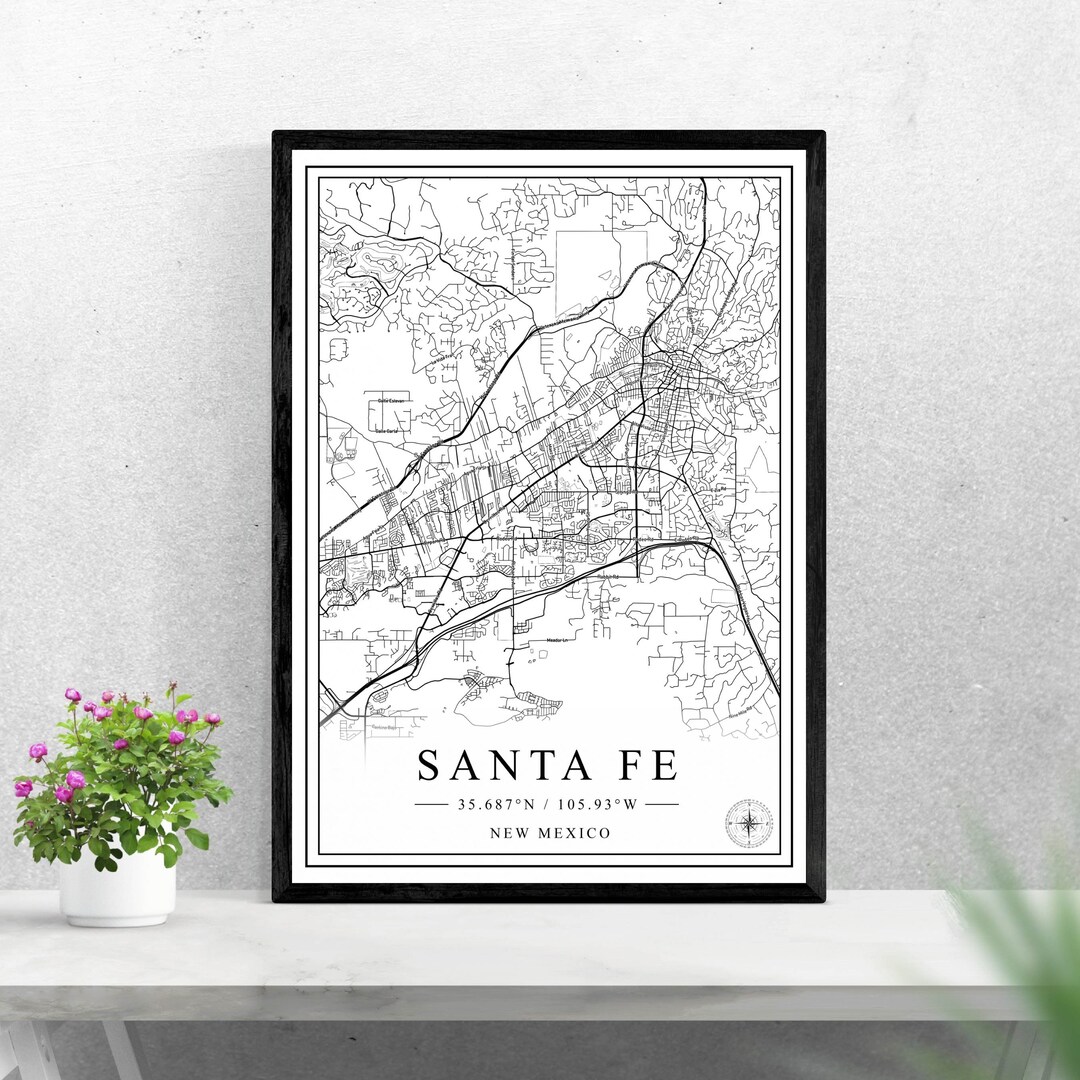 Santa Fe City Map Digital Download Black and White Print Design of ...