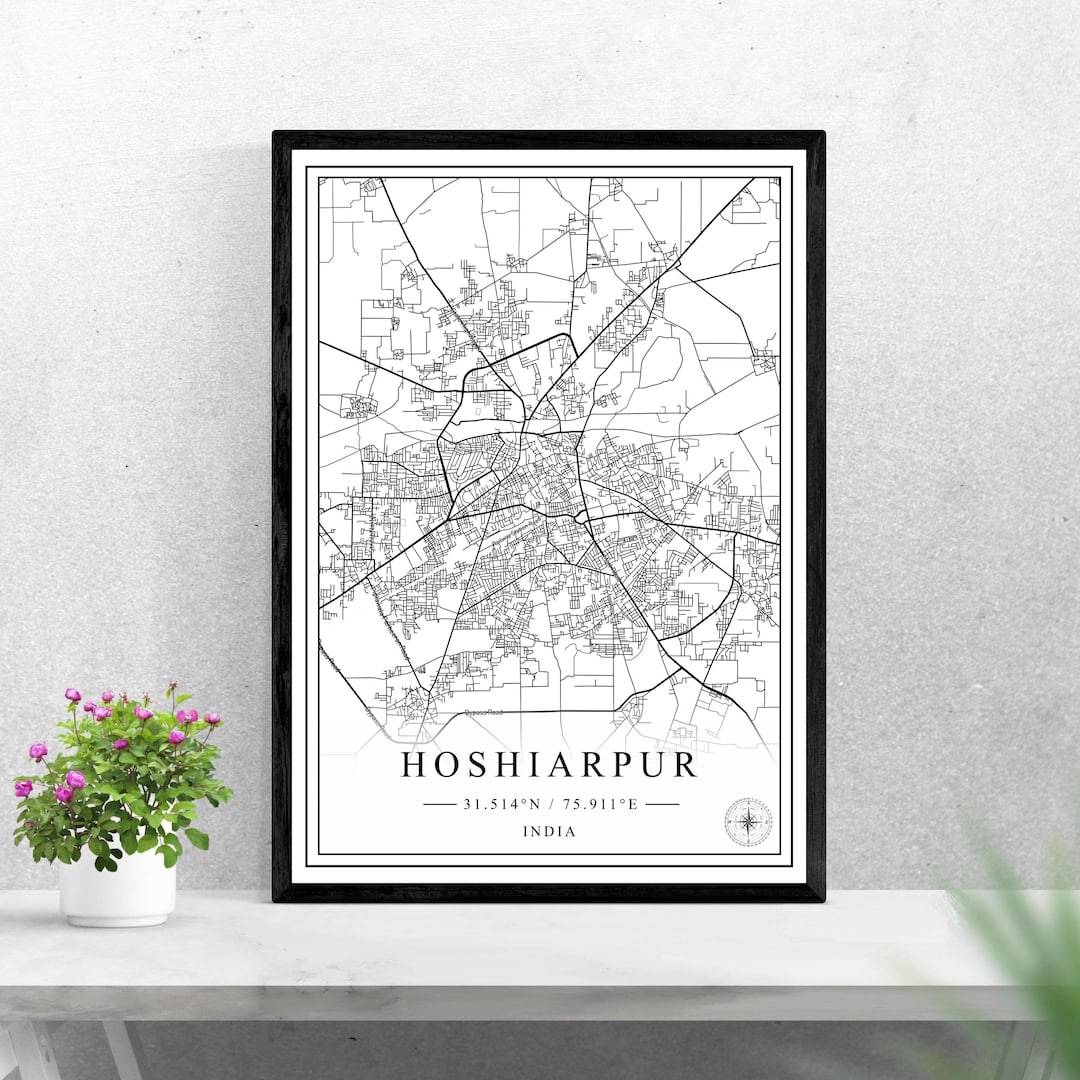 Hoshiarpur City Map Digital Download Black and White Print Design of ...