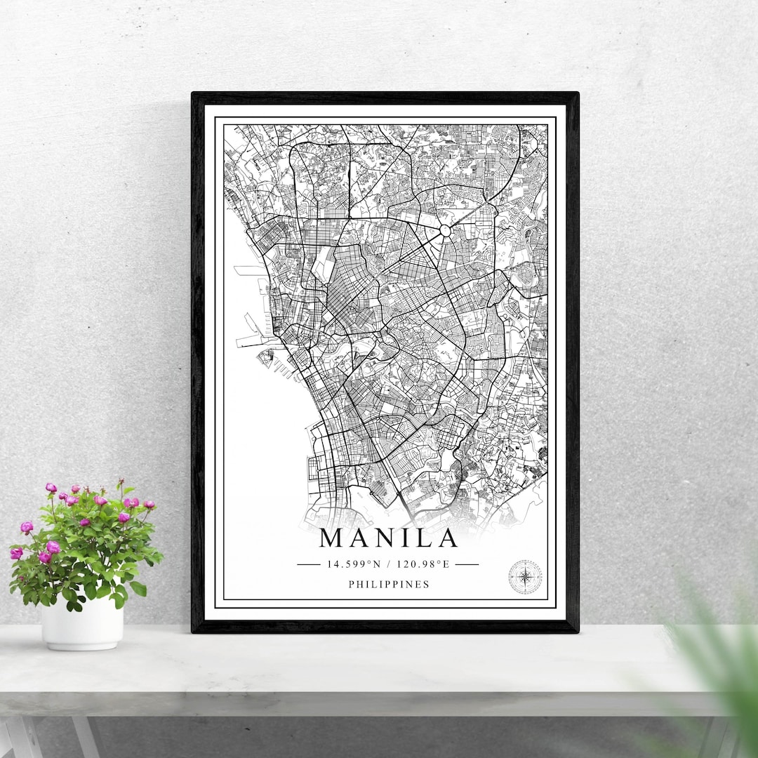 Manila City Map Digital Download Black and White Print Design of ...