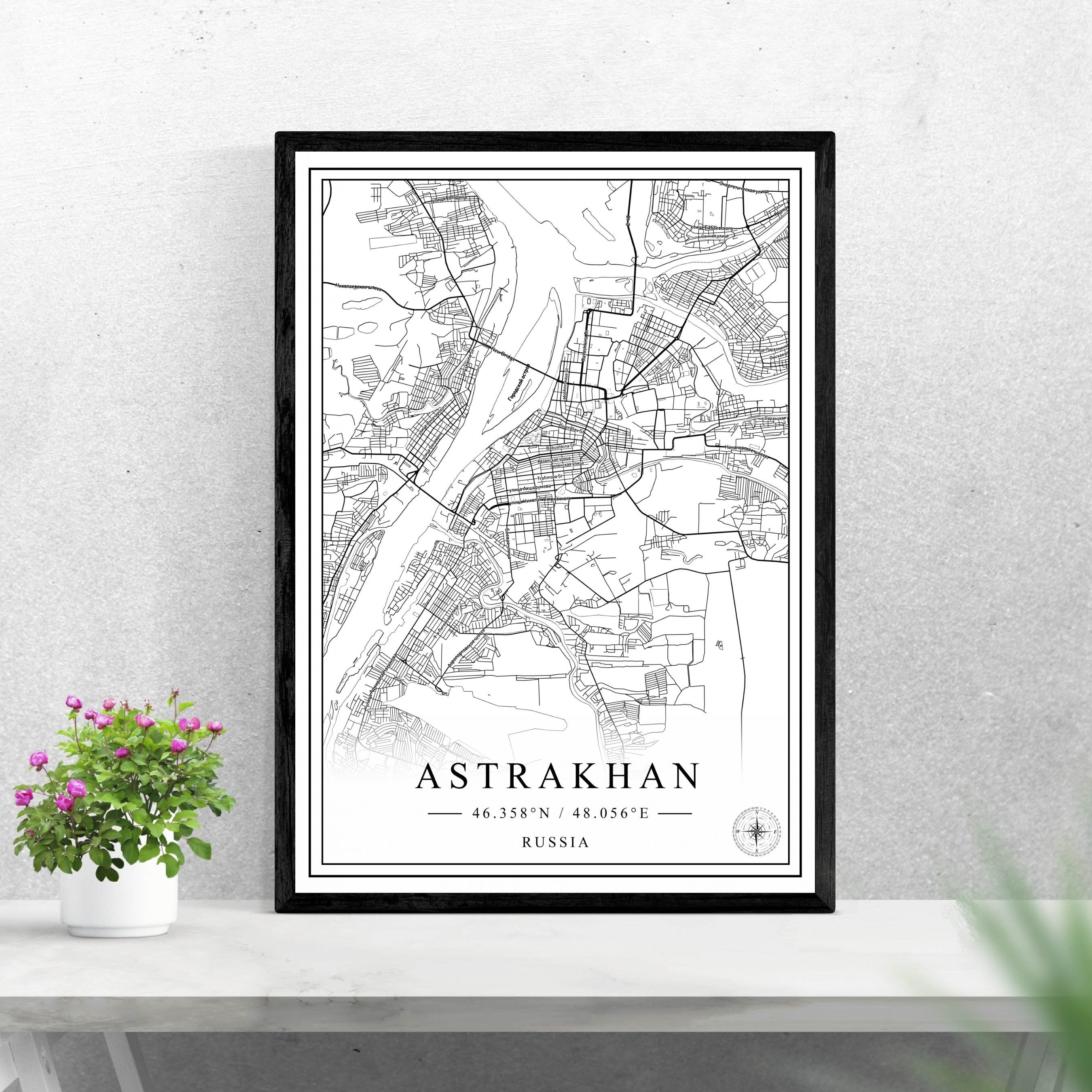 Astrakhan City Map Digital Download Black and White Print Design of ...