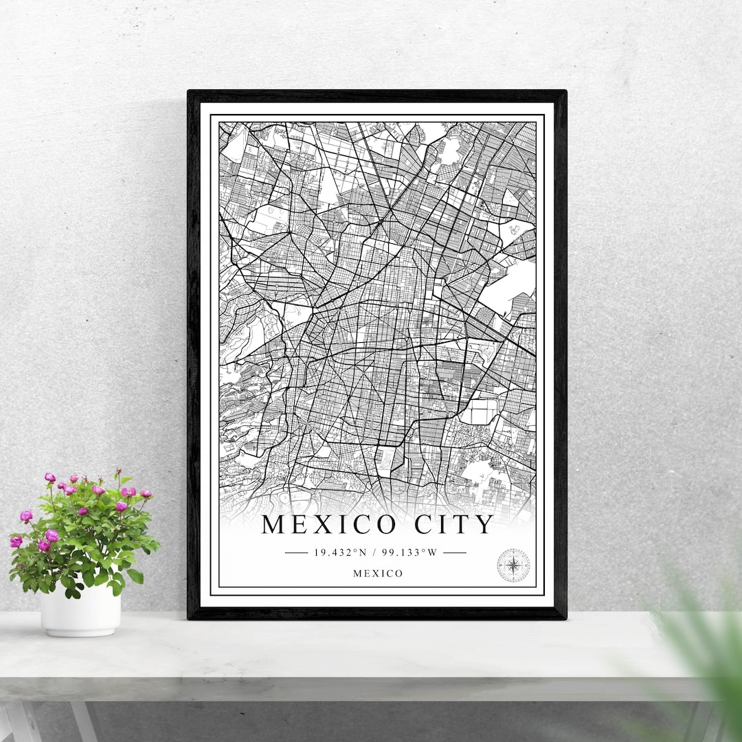 Mexico City Map Digital Download Black and White Print Design of Mexico ...