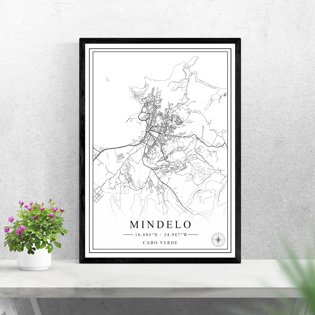 Mindelo City Map Digital Download Black and White Print Design of Cabo ...