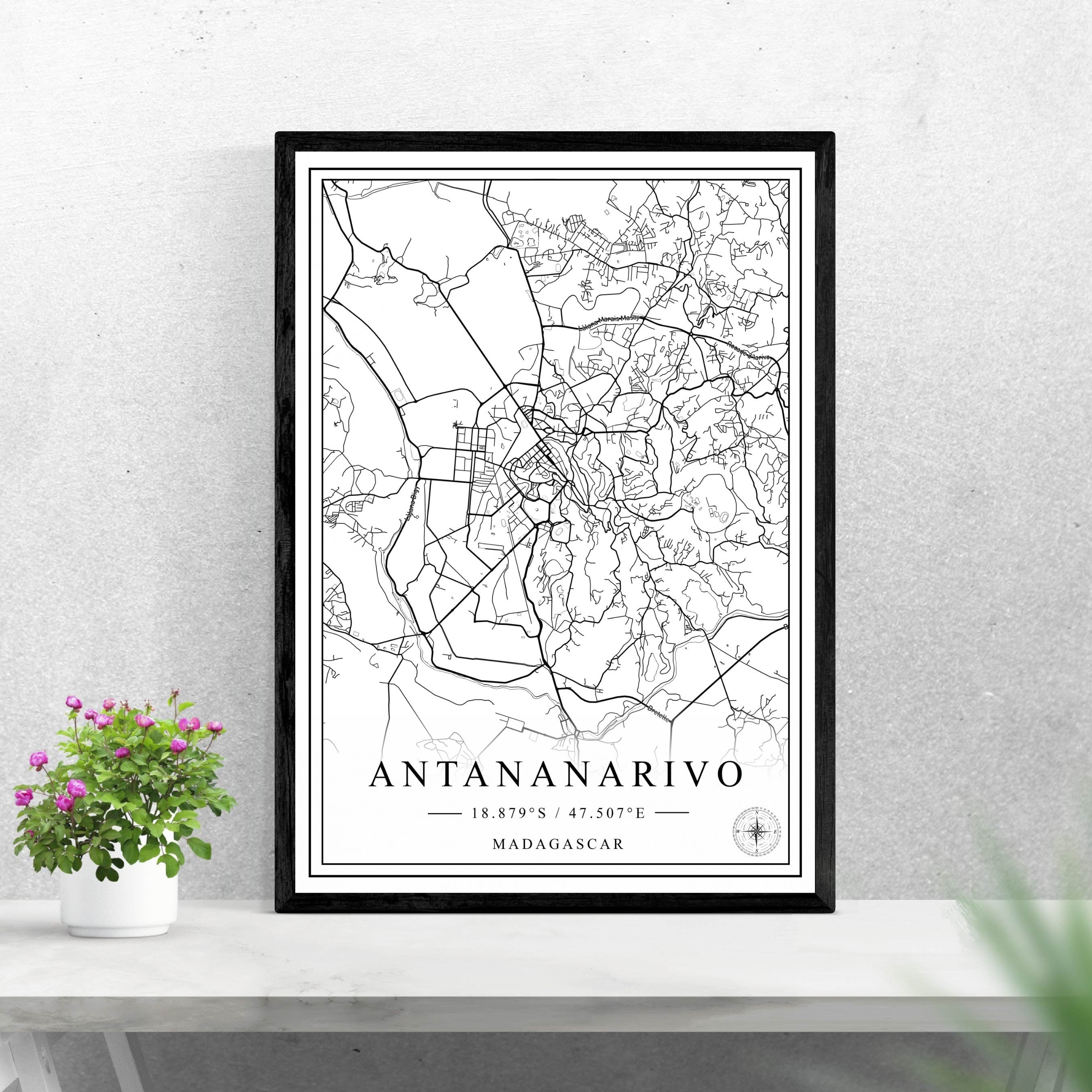 Antananarivo City Map Digital Download Black and White Print Design of ...