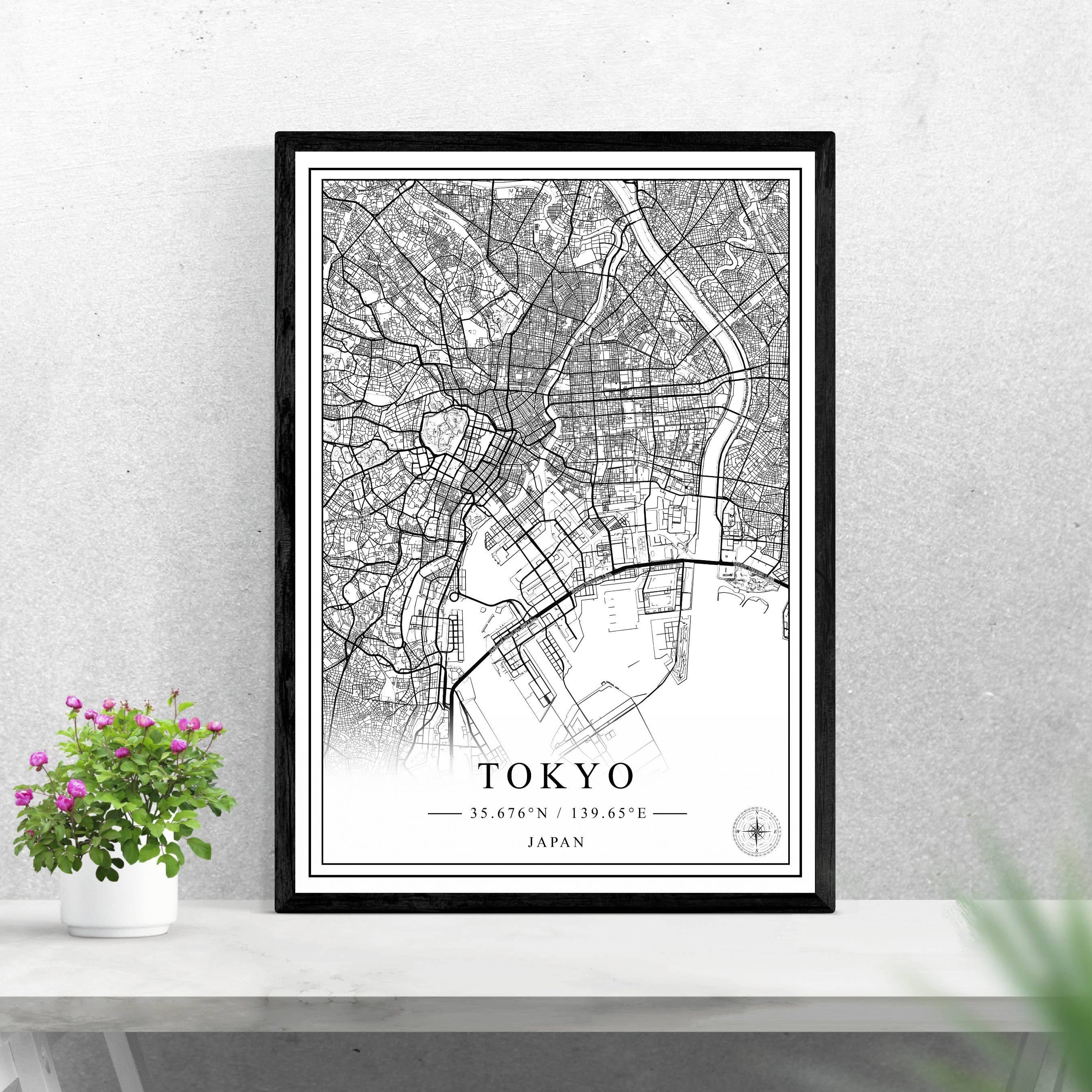Tokyo City Map Digital Download Black and White Print Design of Japan ...