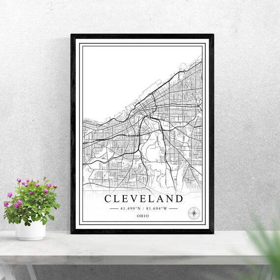 Cleveland City Map Digital Download Black and White Print | Etsy