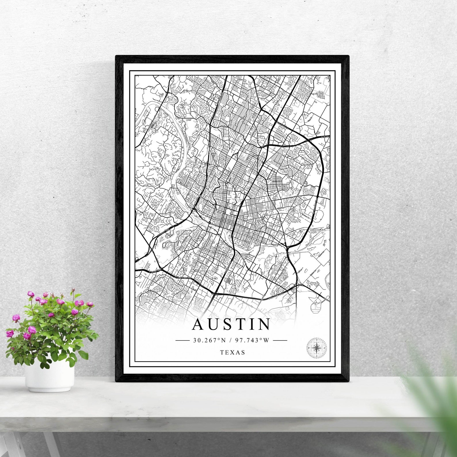 Austin City Map Digital Download Black and White Print Design of United ...