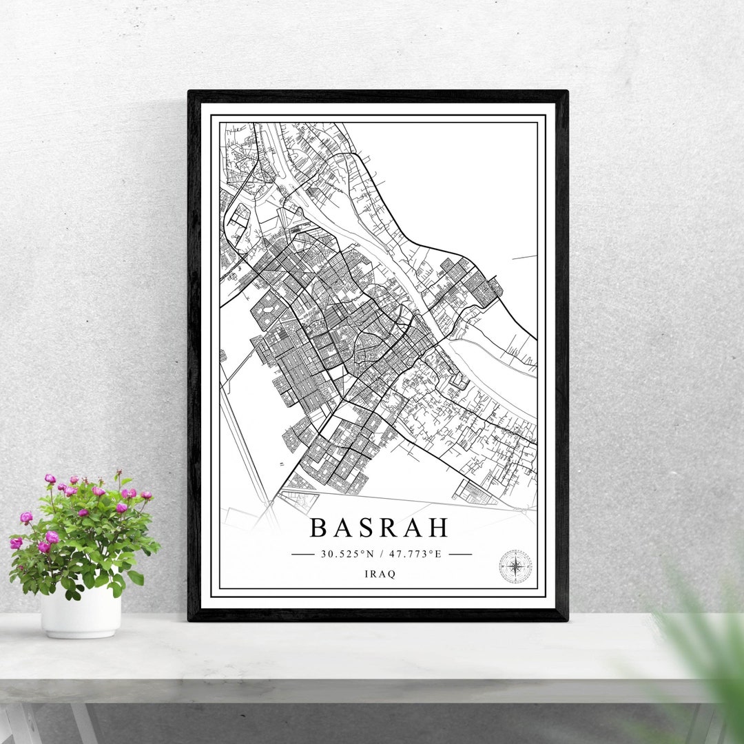 Basrah City Map Digital Download Black and White Print Design of Iraq ...