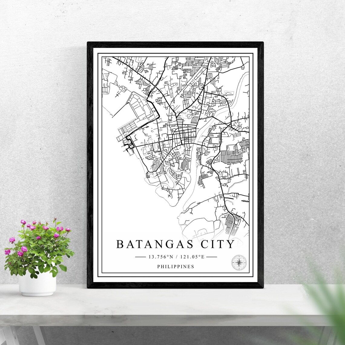 Batangas City City Map Digital Download Black and White Print Design of ...