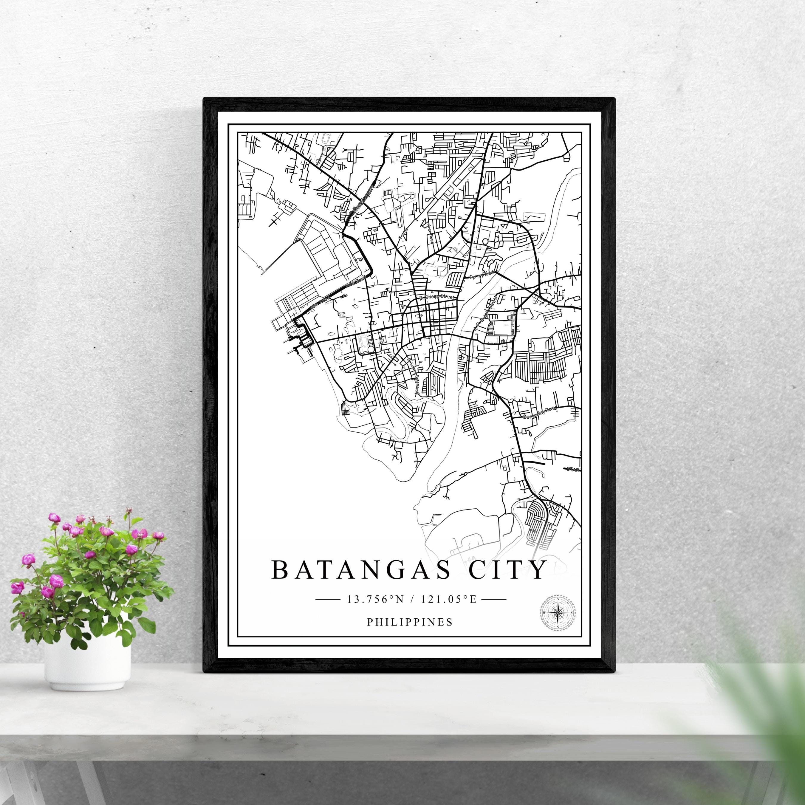 Batangas City City Map Digital Download Black and White Print Design of ...