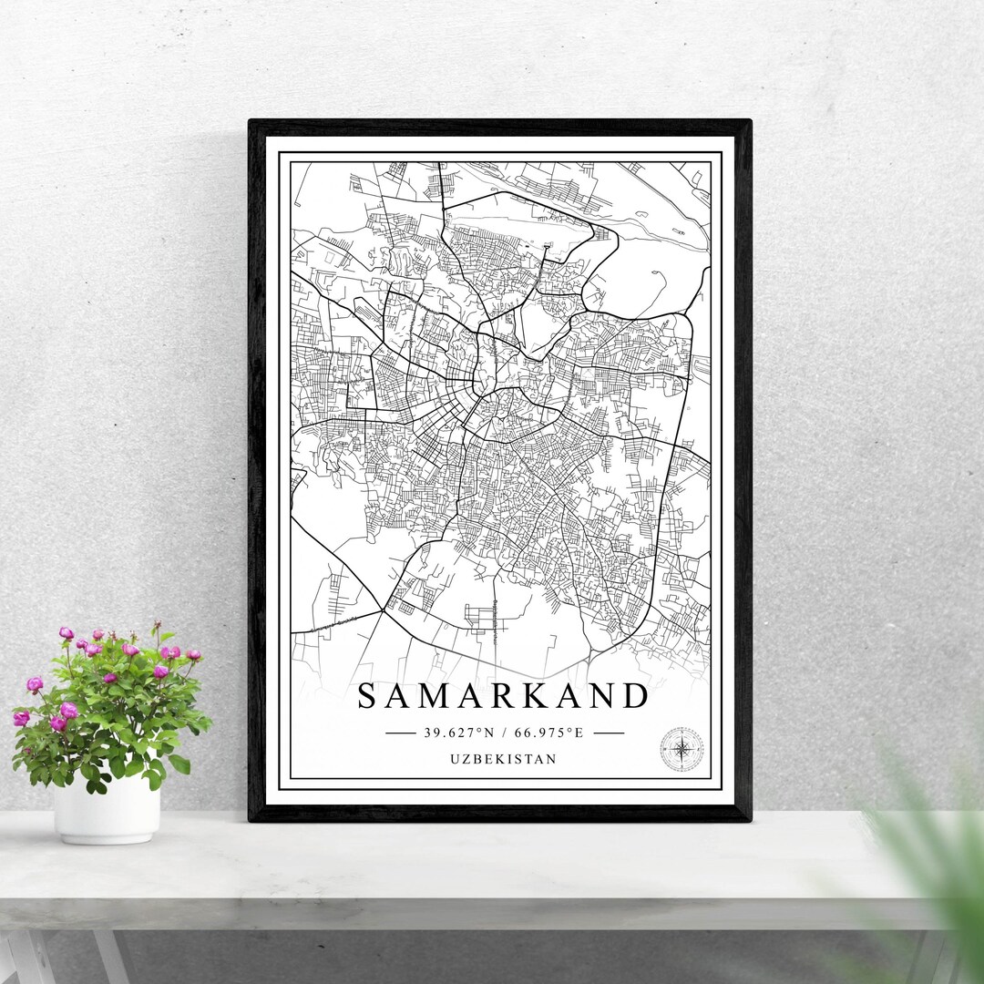 Samarkand City Map Digital Download Black and White Print Design of ...
