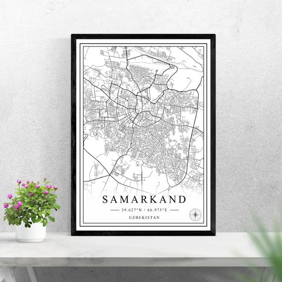Samarkand City Map Digital Download Black and White Print - Etsy