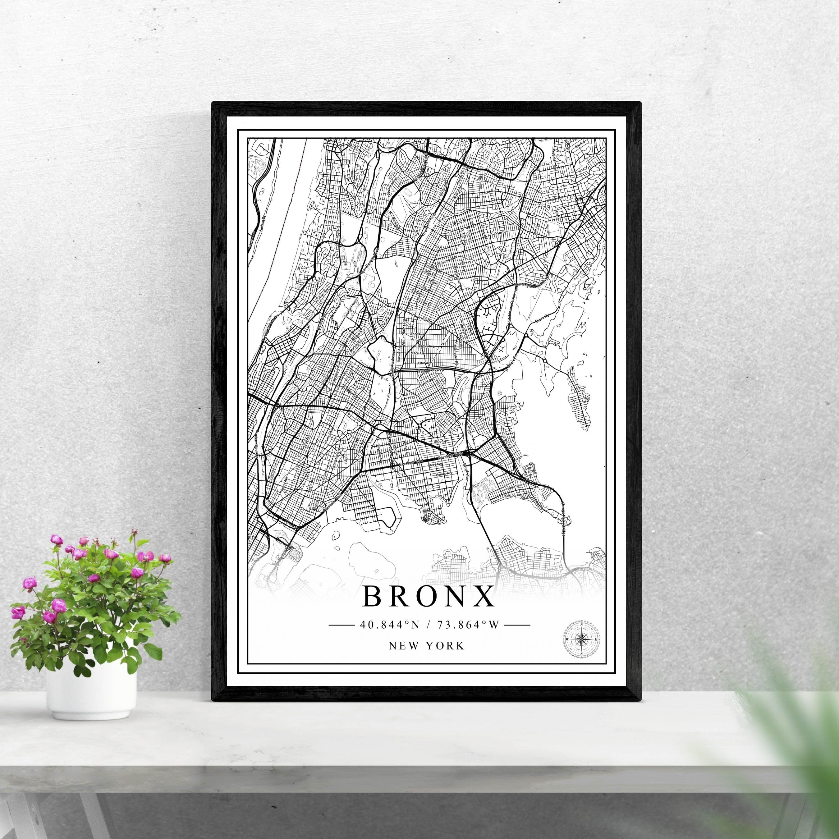 Bronx City Map Digital Download Black and White Print Design of United ...